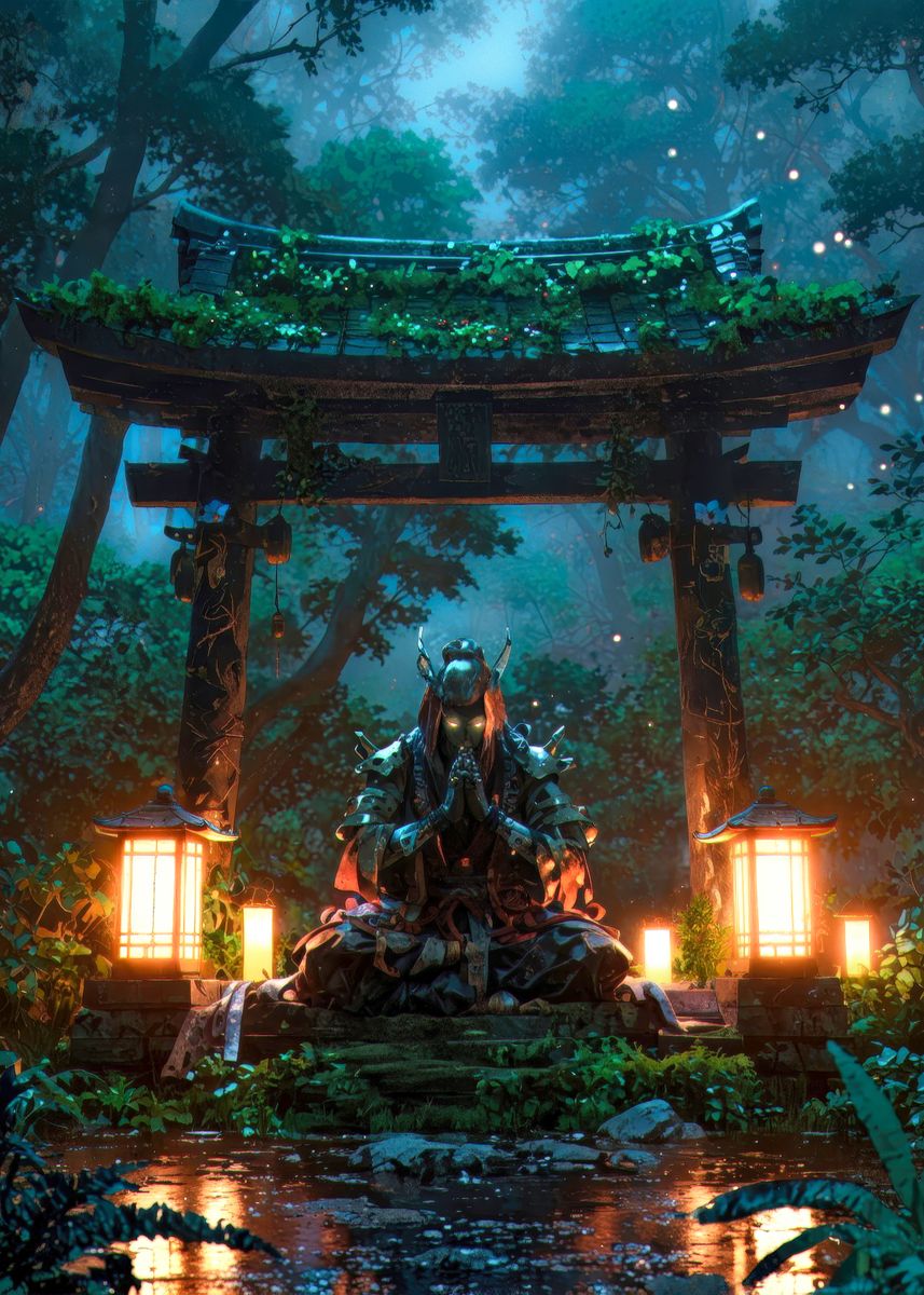 'Praying Samurai' Poster, picture, metal print, paint by Ann Havbo ...