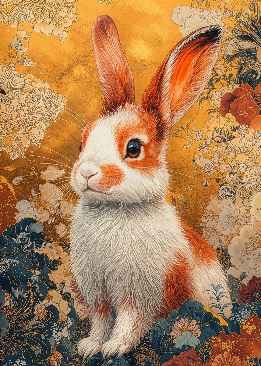 'Golden Rabbit Illustration' Poster, picture, metal print, paint by ...