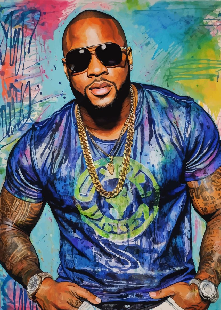 'Flo Rida Hip Hop Artist Portrait' Poster, picture, metal print, paint ...
