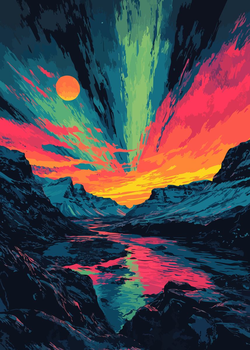 'Alaskan Aurora Sunset Minimalist Art' Poster, picture, metal print ...