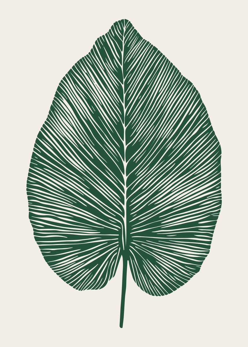 'Minimalist Green Leaf Block Print ' Poster, picture, metal print ...