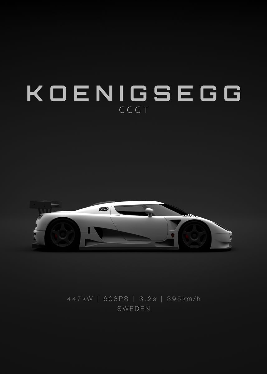 'White Koenigsegg CCGT - Specs' Poster, picture, metal print, paint by 21 MXM | Displate
