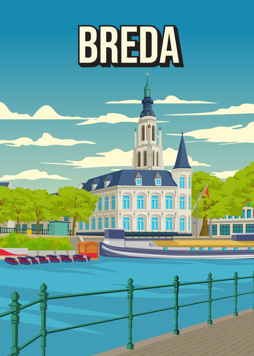 'Breda Cityscape Skyline Travel Poster' Poster, picture, metal print ...