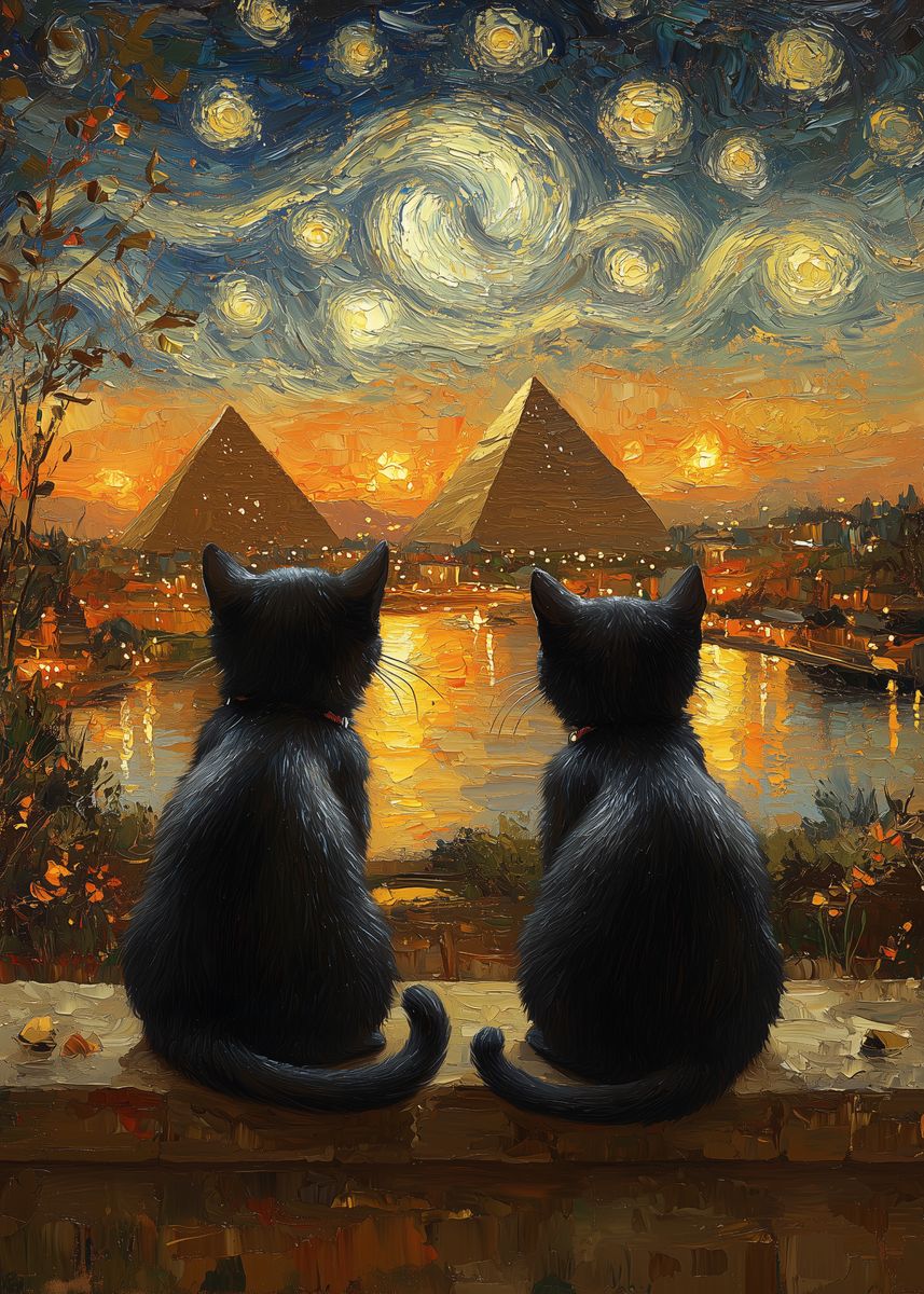 'Cats & Pyramids' Poster, picture, metal print, paint by GoodLifeImages ...