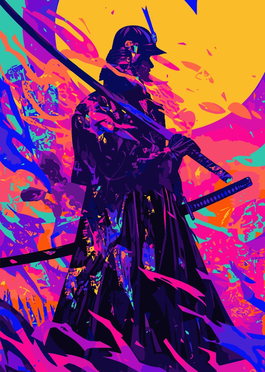 'Samurai Warrior Trippy Weirdcore Psychedelic' Poster, picture, metal ...