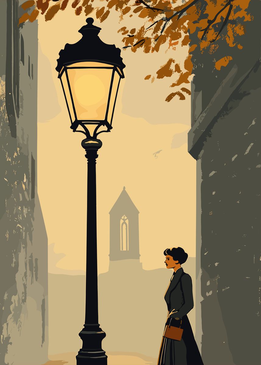 'Woman Walking Past Streetlight' Poster, picture, metal print, paint by ...