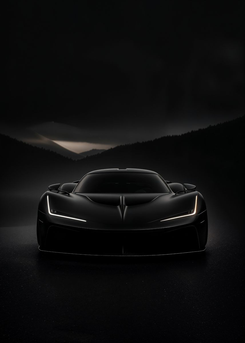 'Black Sports Car in Darkness' Poster, picture, metal print, paint by ...