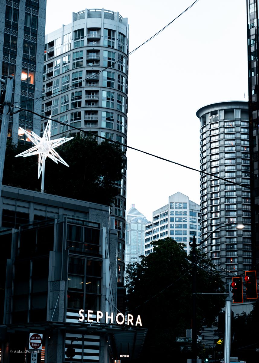 'Seattle Cityscape with Sephora' Poster, picture, metal print, paint by ...