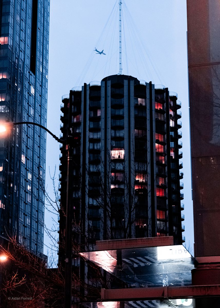 'Cityscape with Airplane' Poster, picture, metal print, paint by Aidan ...