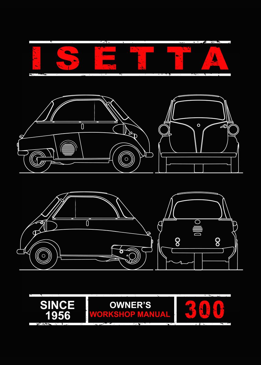 'Isetta 300 Blueprint' Poster, picture, metal print, paint by ...