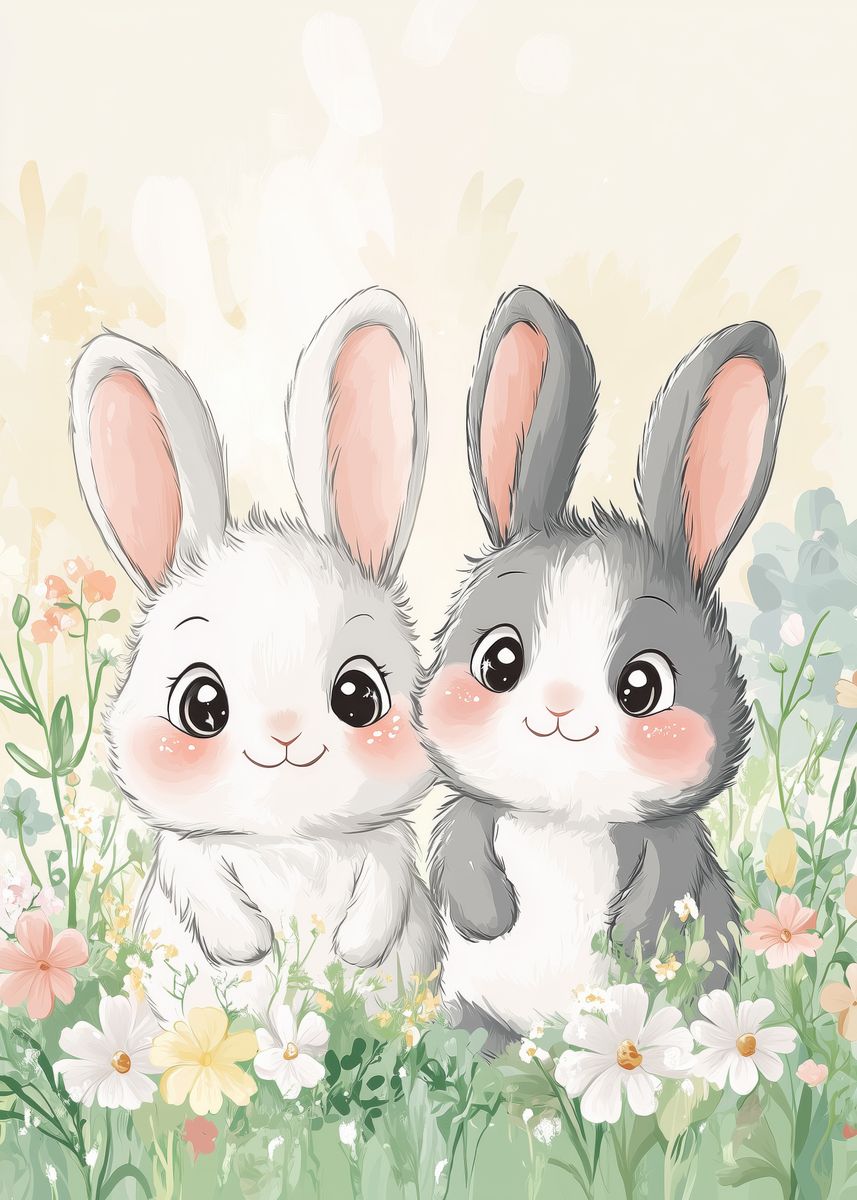 'Cute Bunny Friends' Poster, picture, metal print, paint by Design ...