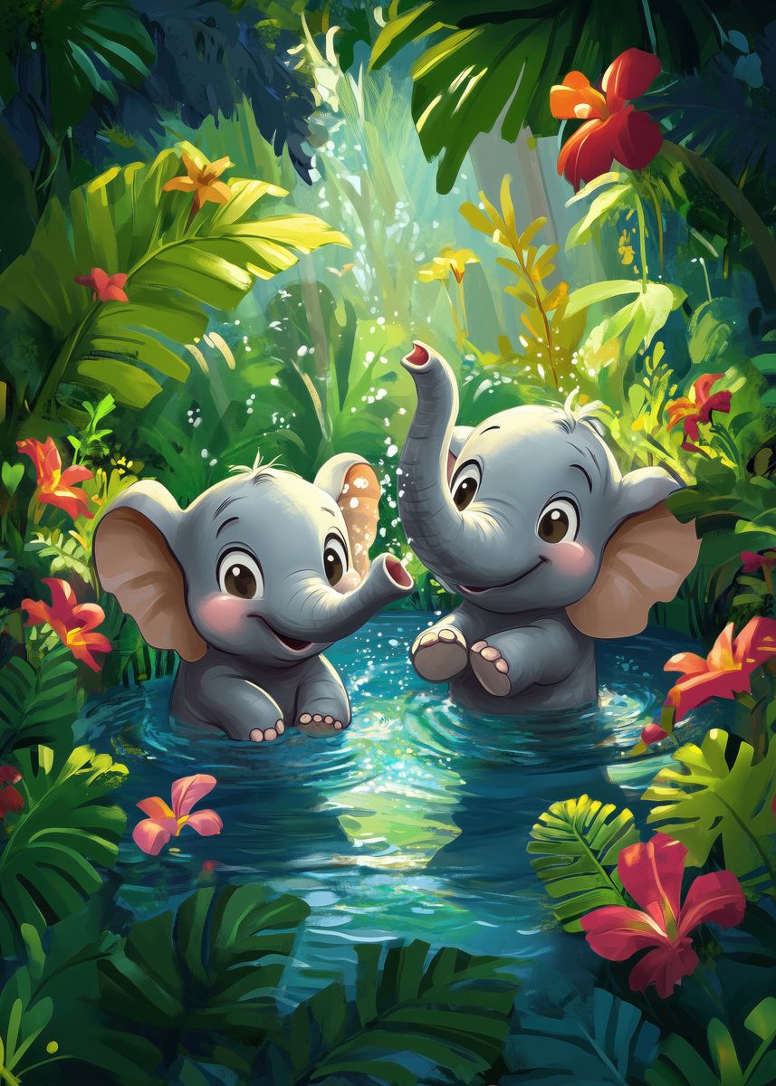 'Cute Elephant Friends' Poster, picture, metal print, paint by Design ...