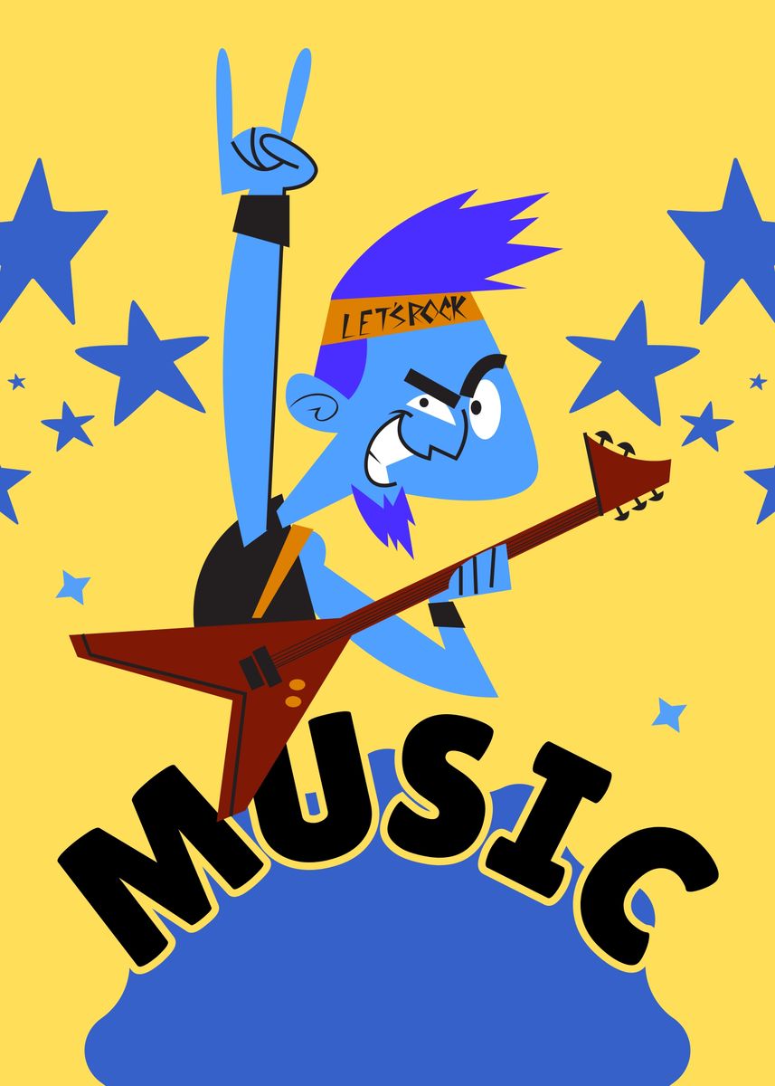 'Rockstar Guitarist Illustration' Poster, picture, metal print, paint ...