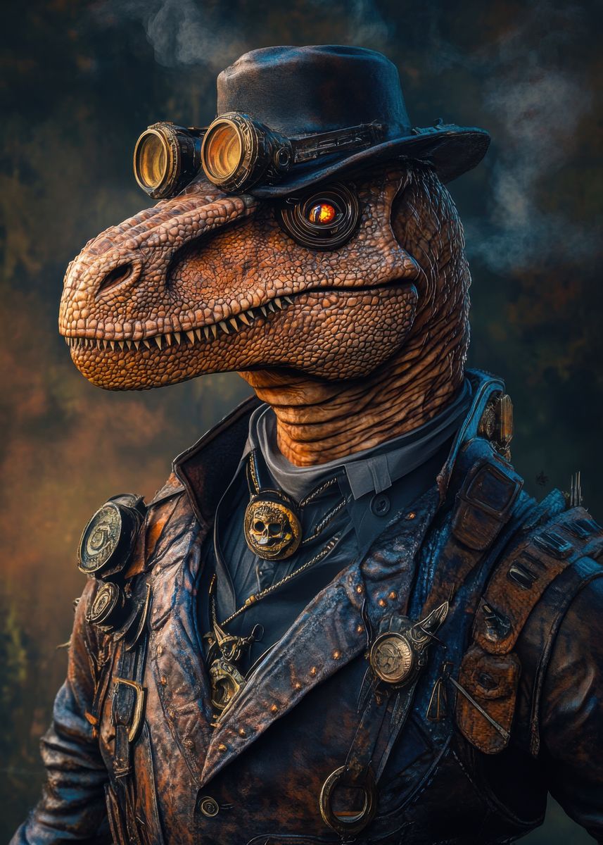 'Cool Steampunk Raptor Dinosaur' Poster, picture, metal print, paint by ...