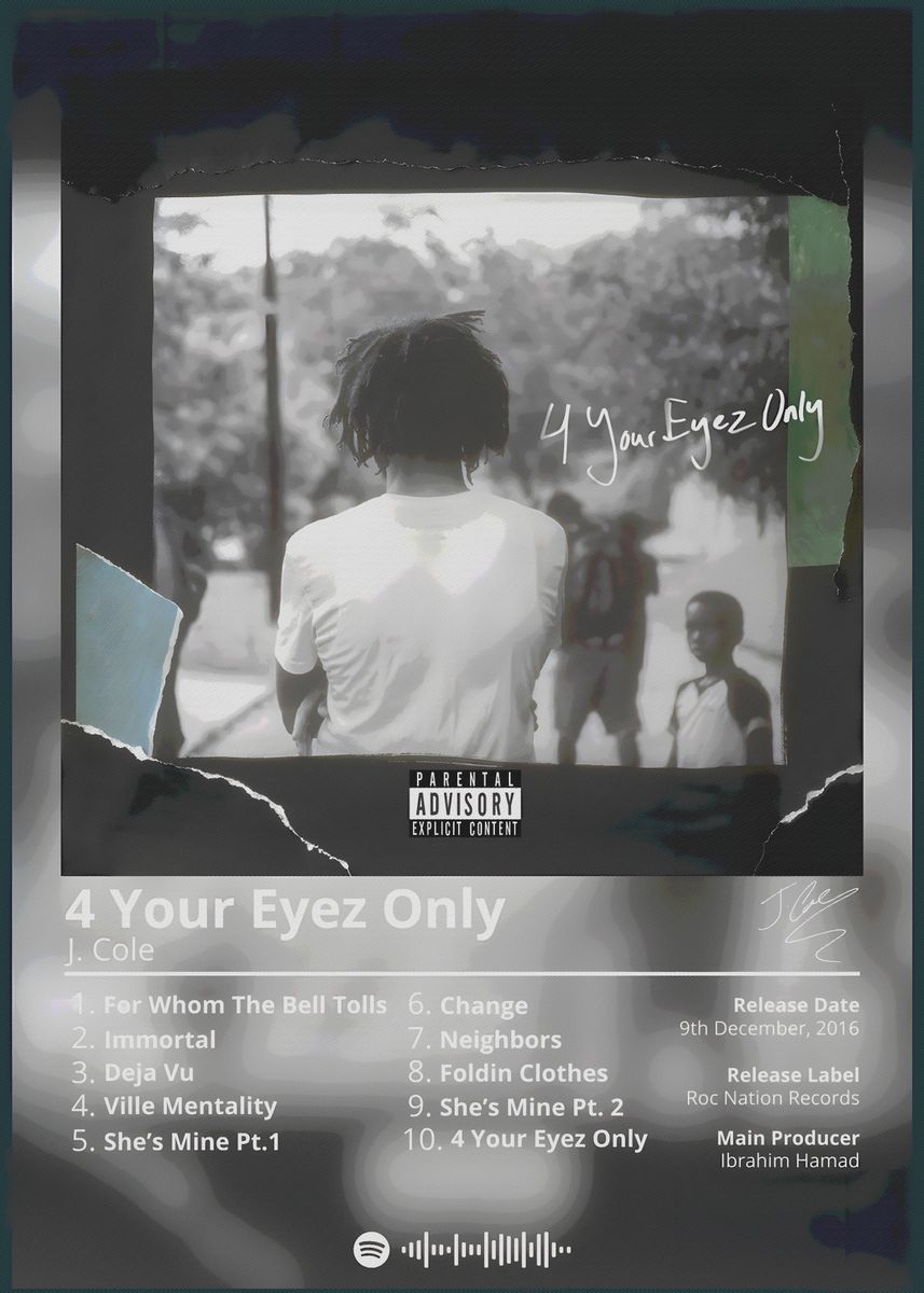 'J. Cole Album Cover - 4 Your Eyez Only' Poster, picture, metal print ...