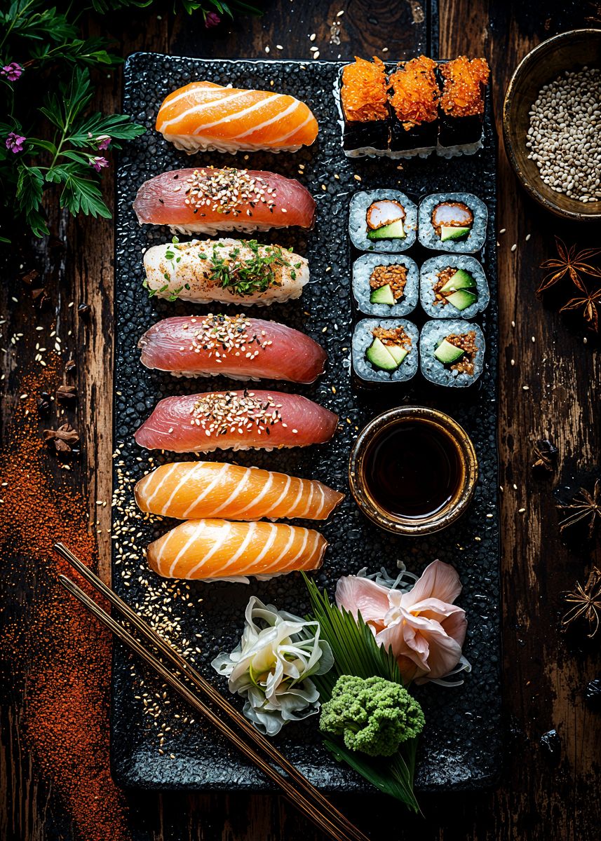 'Sushi Platter with Nigiri and Maki' Poster, picture, metal print ...