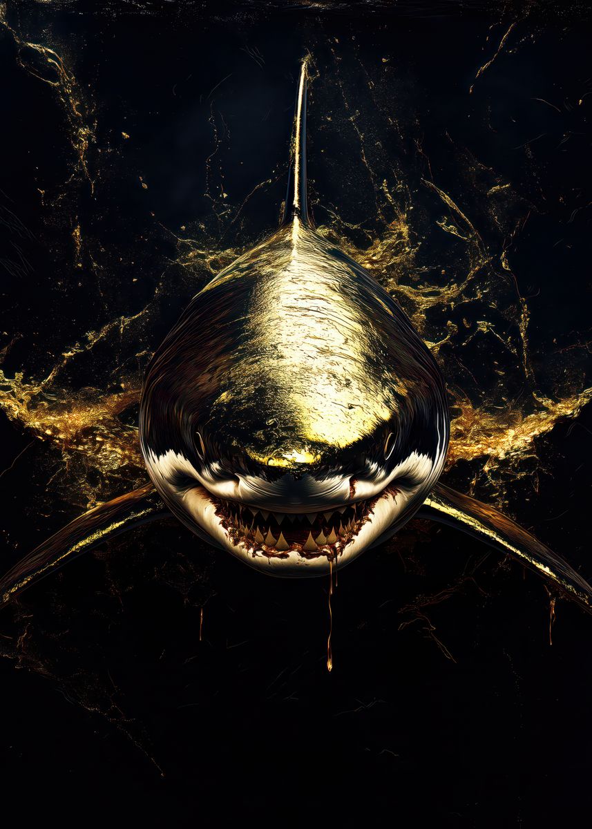 'Golden Shark' Poster, picture, metal print, paint by BS Design | Displate