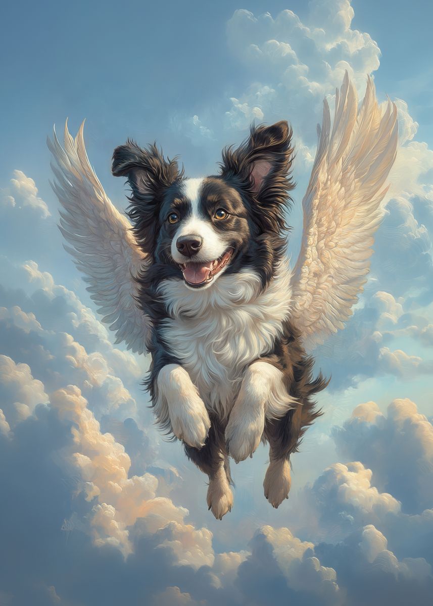 'Border Collie Angel | Pet Memorial Art | Dog with Wings' Poster ...