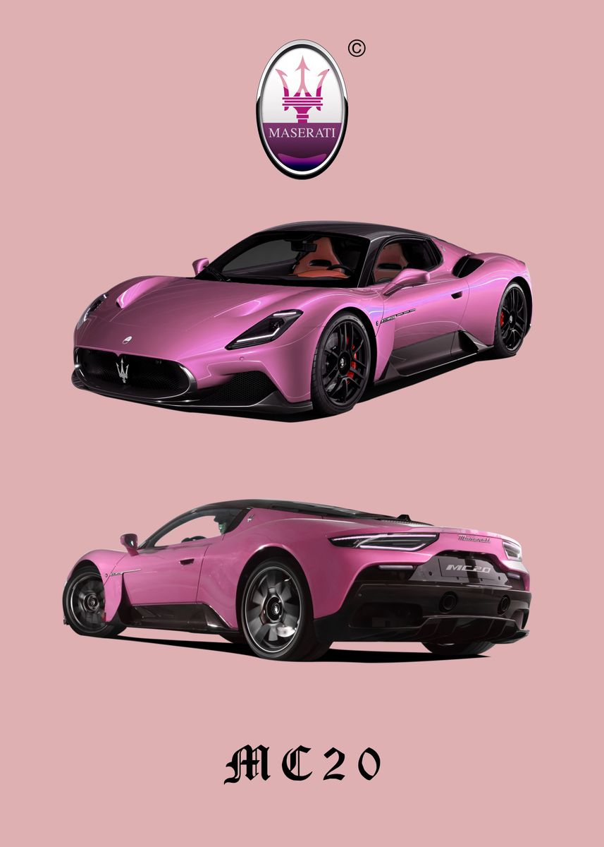 'Pink Maserati MC20 ' Poster, picture, metal print, paint by Aliigal ...