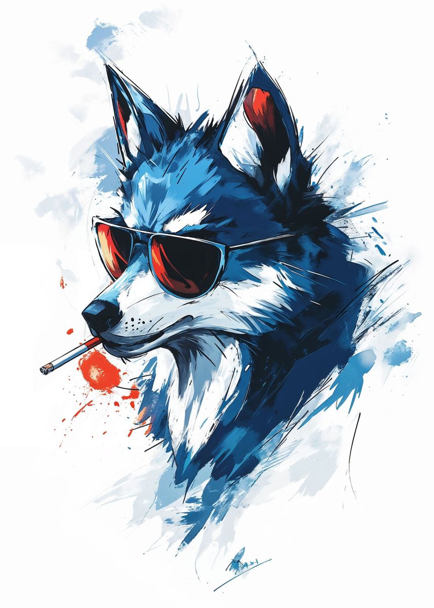 'Cool Wolf with Sunglasses' Poster, picture, metal print, paint by ...
