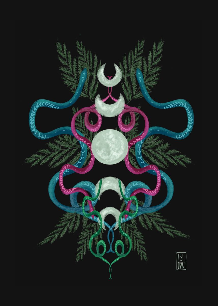 'Serpentine Moon phase snake Symbol' Poster, picture, metal print ...