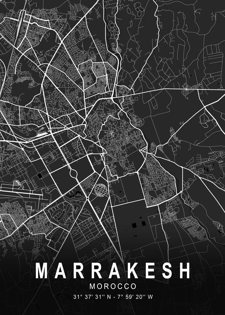 'Marrakesh Dark City Map' Poster, picture, metal print, paint by ...