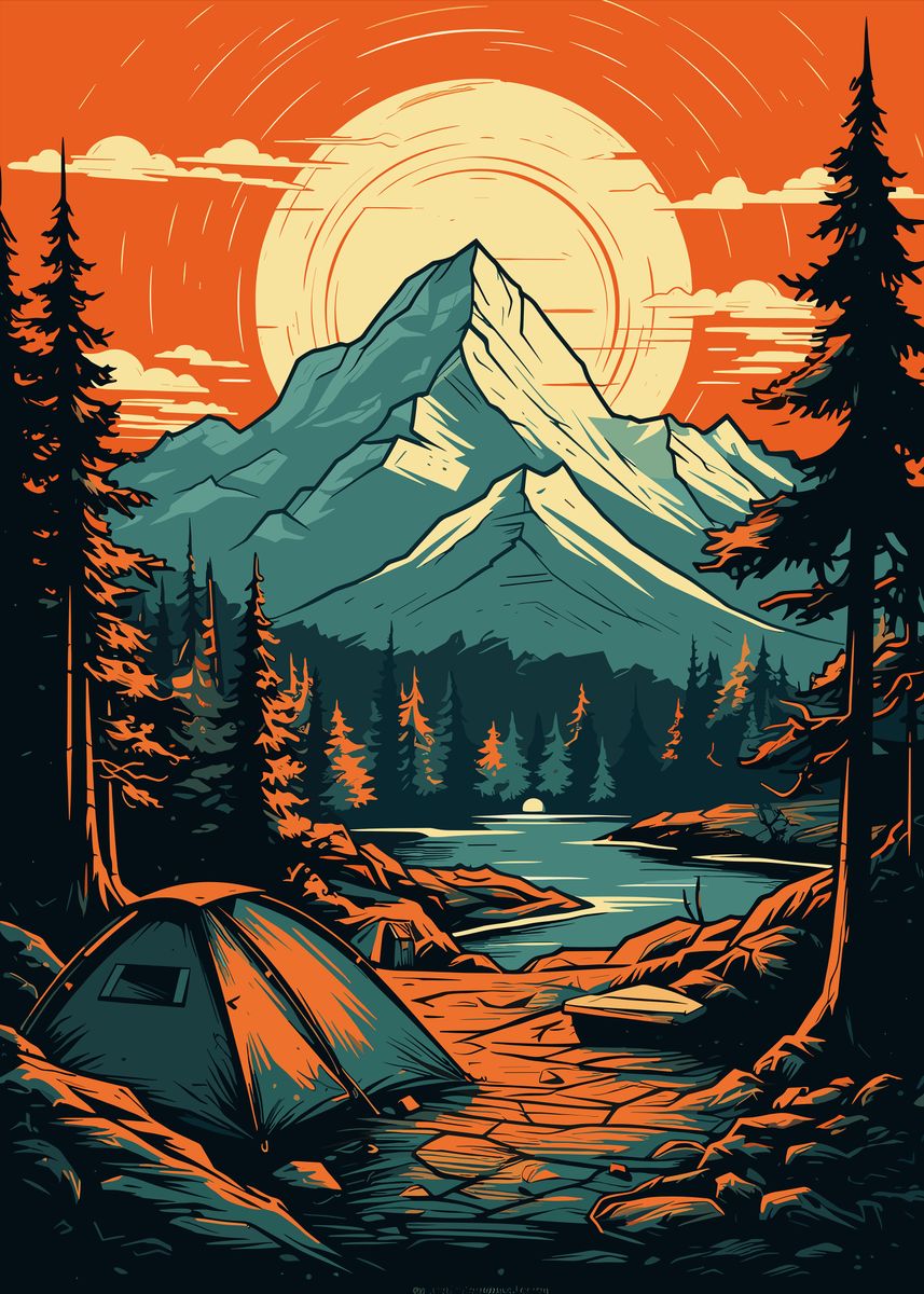 'Mountain Camping Scene' Poster, picture, metal print, paint by ...