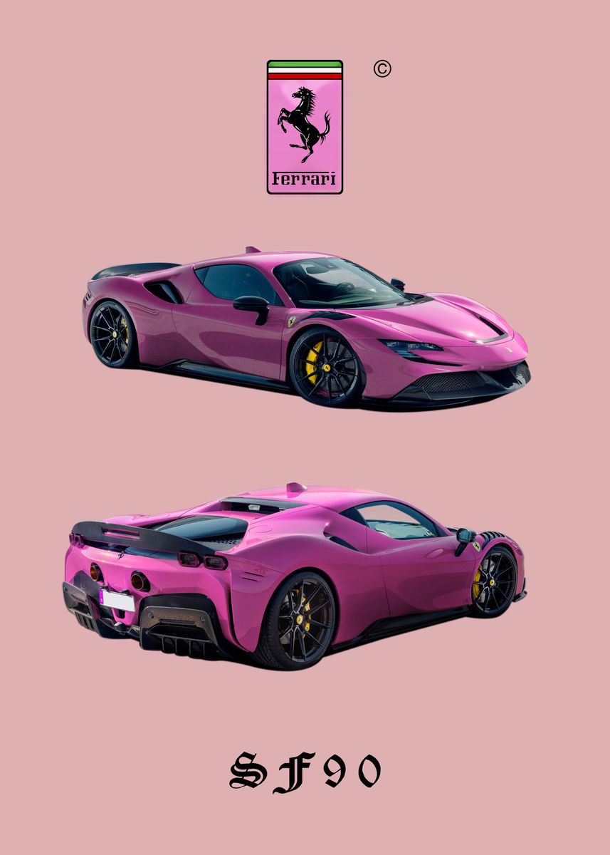 'Pink Ferrari SF90' Poster, picture, metal print, paint by Aliigal ...