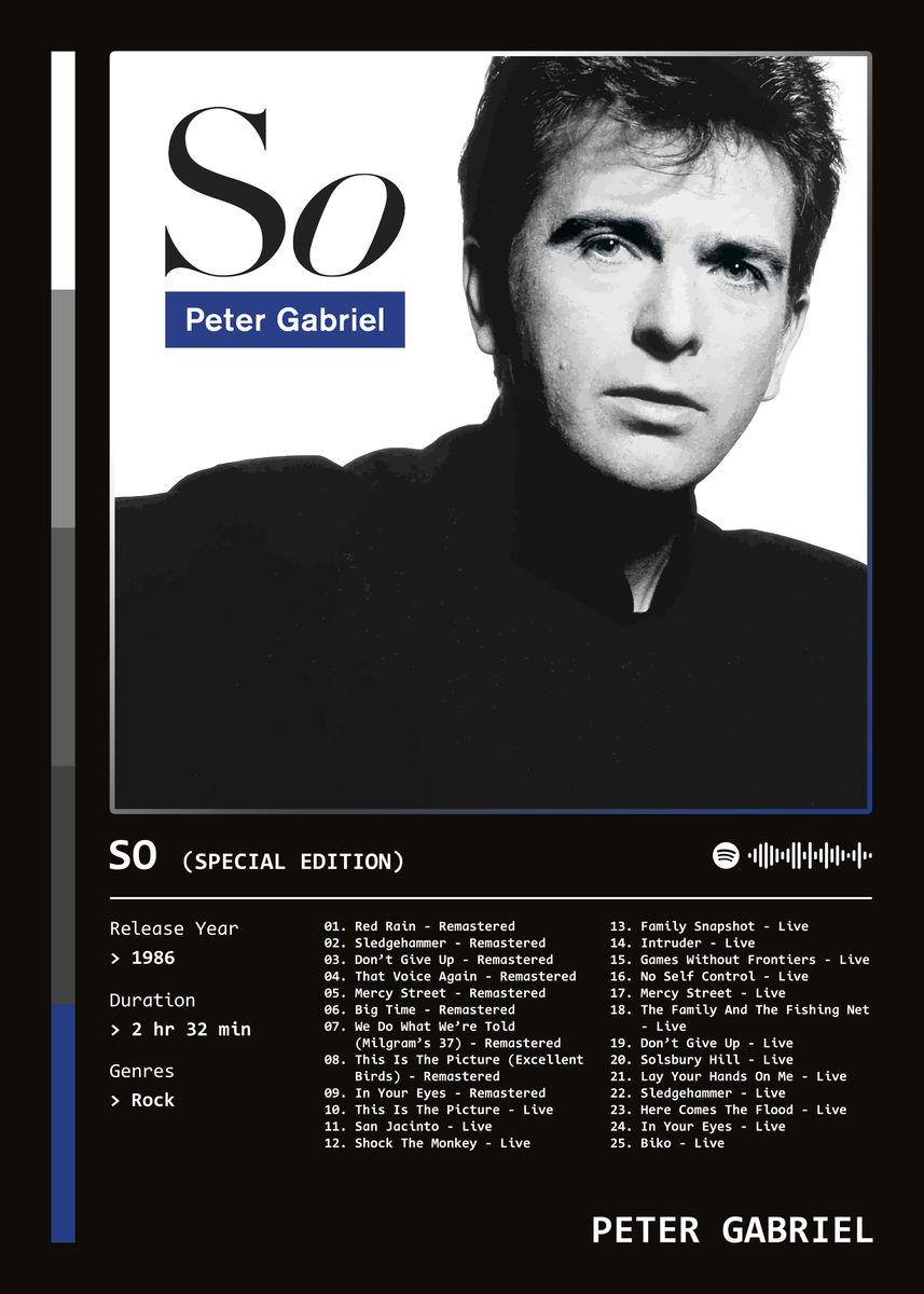 'So (1986) Album by Peter Gabriel' Poster, picture, metal print, paint ...