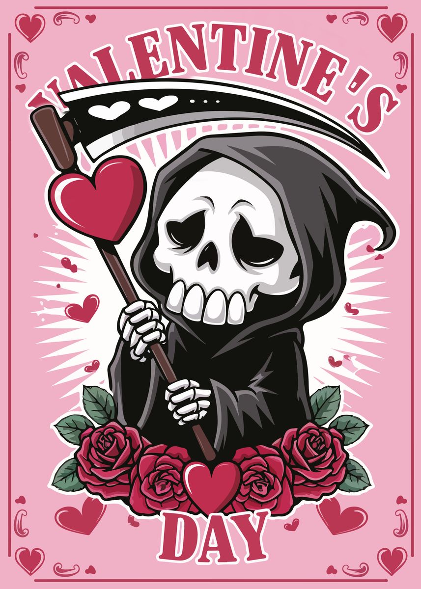 'Grim Reaper Valentine's Day' Poster, picture, metal print, paint by ...