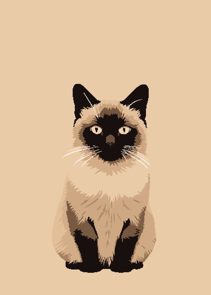 'Siamese Cat Pixel Art Illustration' Poster, picture, metal print ...
