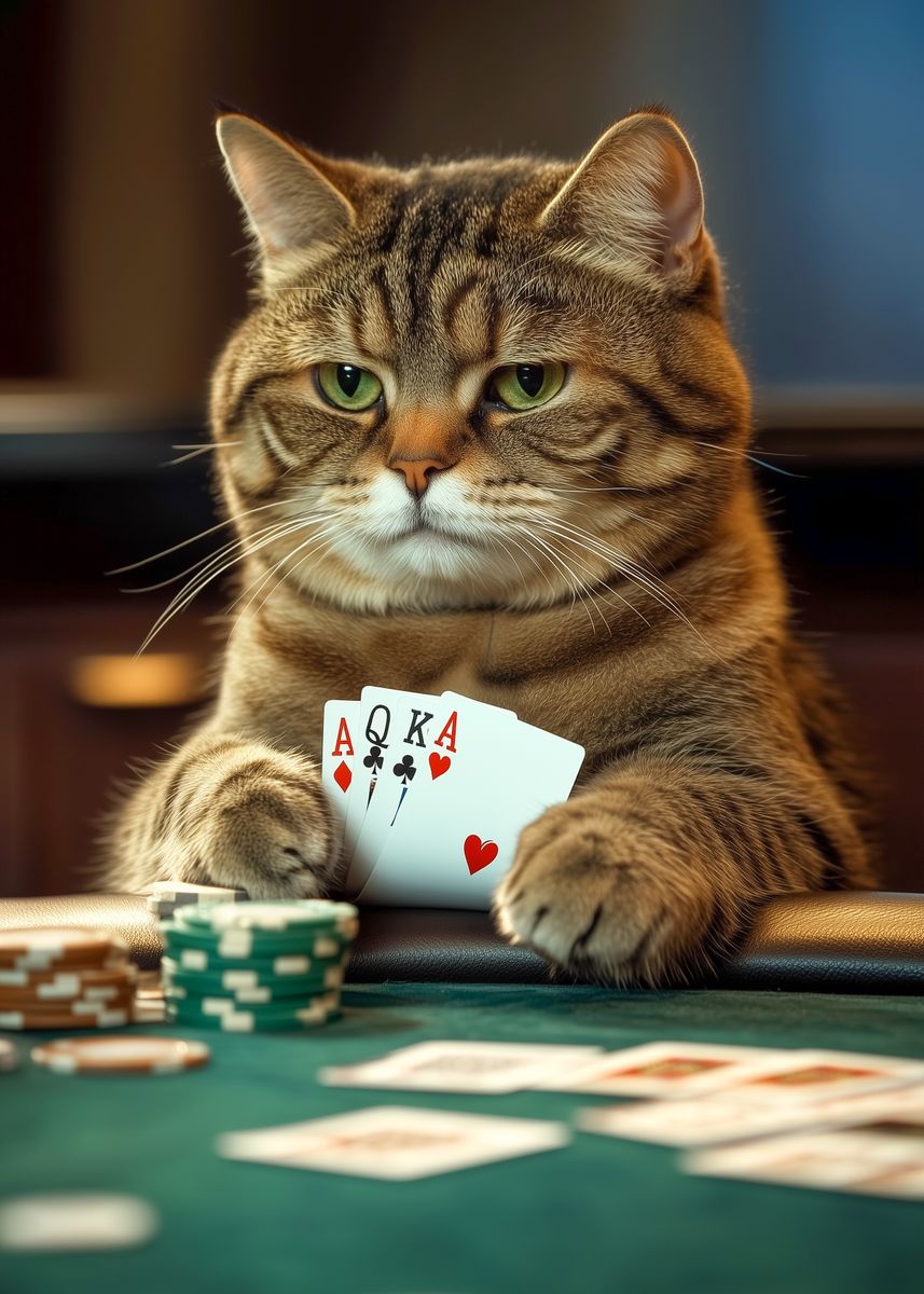 'Cat Playing Poker' Poster, picture, metal print, paint by ...