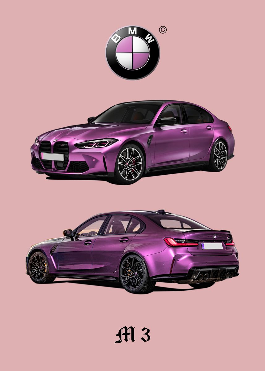 'Pink BMW M3' Poster, picture, metal print, paint by Aliigal Artwork ...