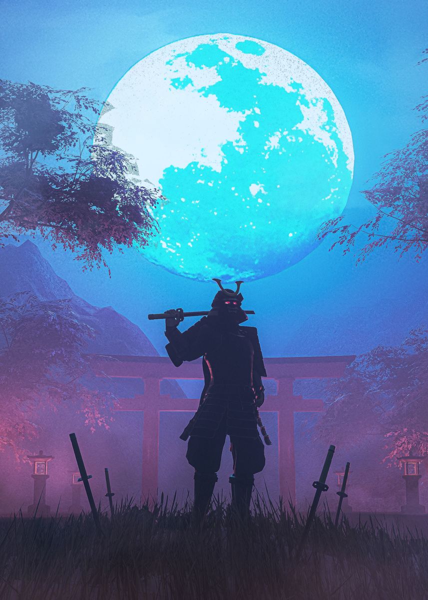 'Samurai Under Moonlight' Poster, picture, metal print, paint by ...