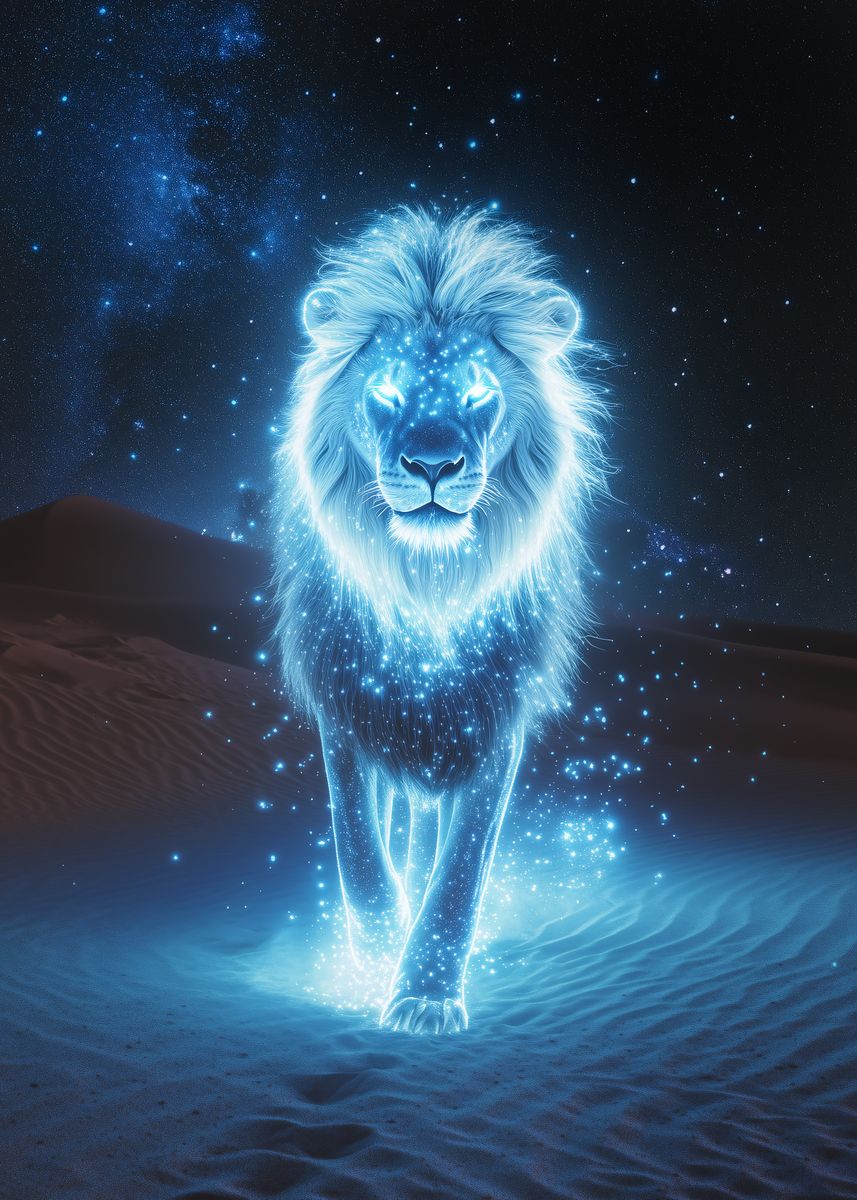 'Celestial Lion' Poster, picture, metal print, paint by Leoni | Displate