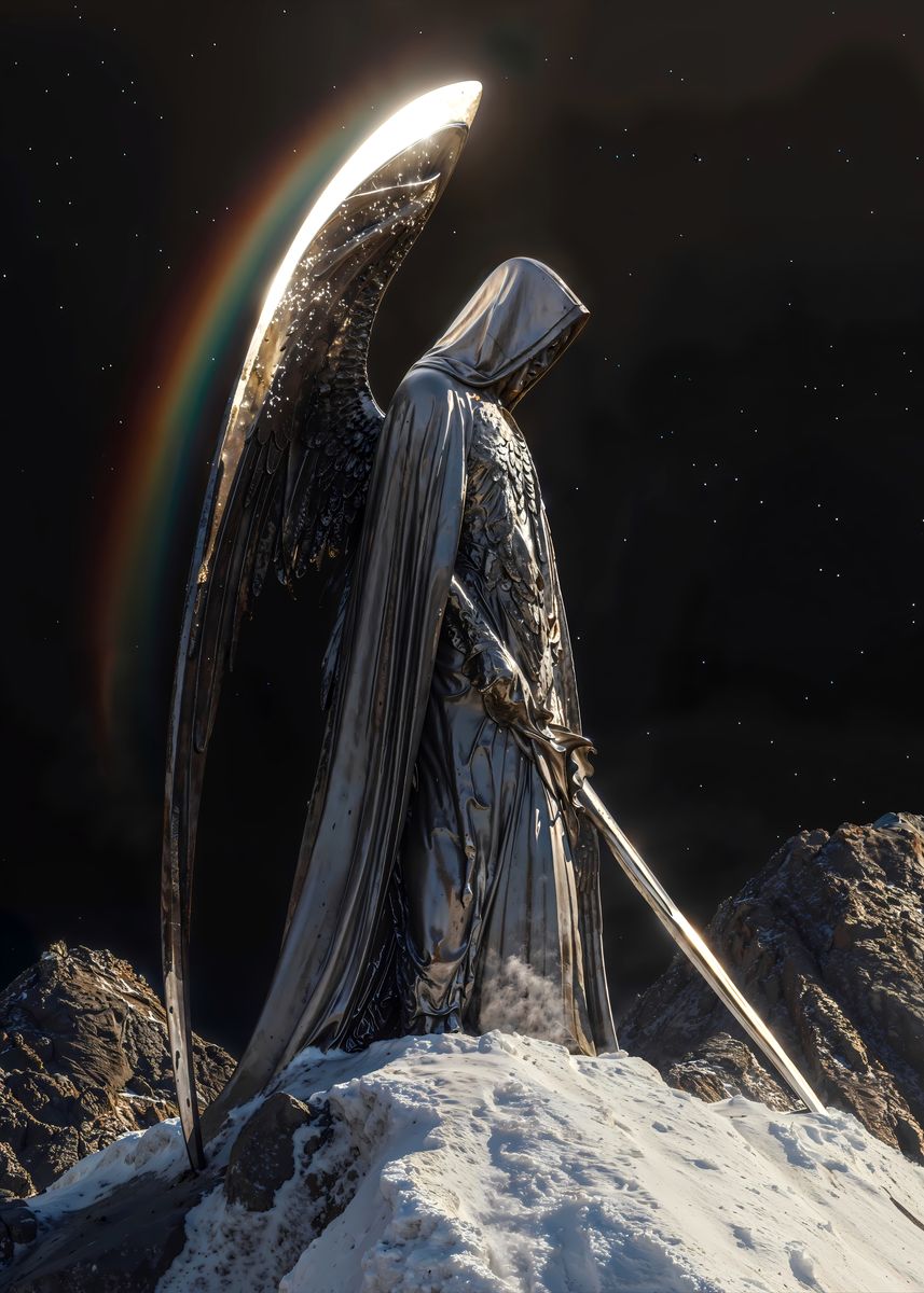 'Celestial Fantasy Art Silver Angel Statue' Poster, picture, metal ...