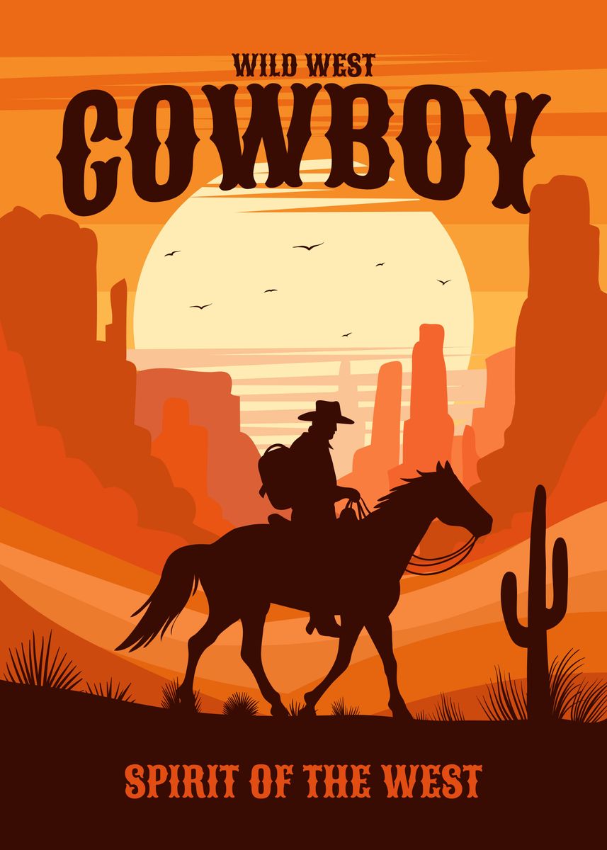 'Wild West Cowboy Silhouette' Poster, picture, metal print, paint by ...