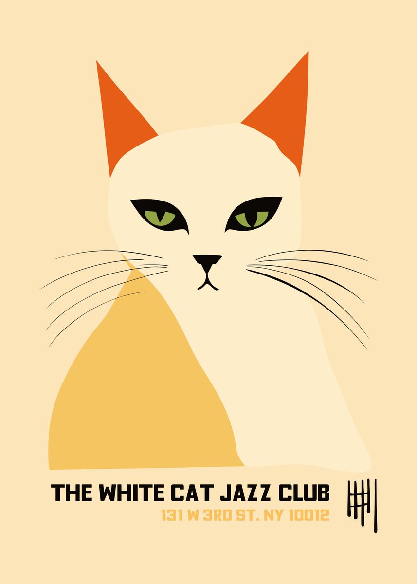 'White Cat Jazz Club Poster' Poster, picture, metal print, paint by BluePinkPanther | Displate
