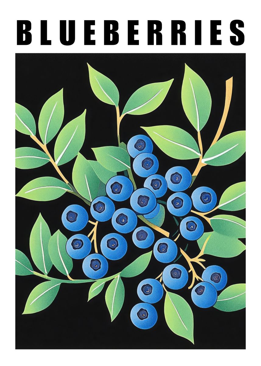 'Blueberries Minimalist Kitchen Poster' Poster, picture, metal print ...