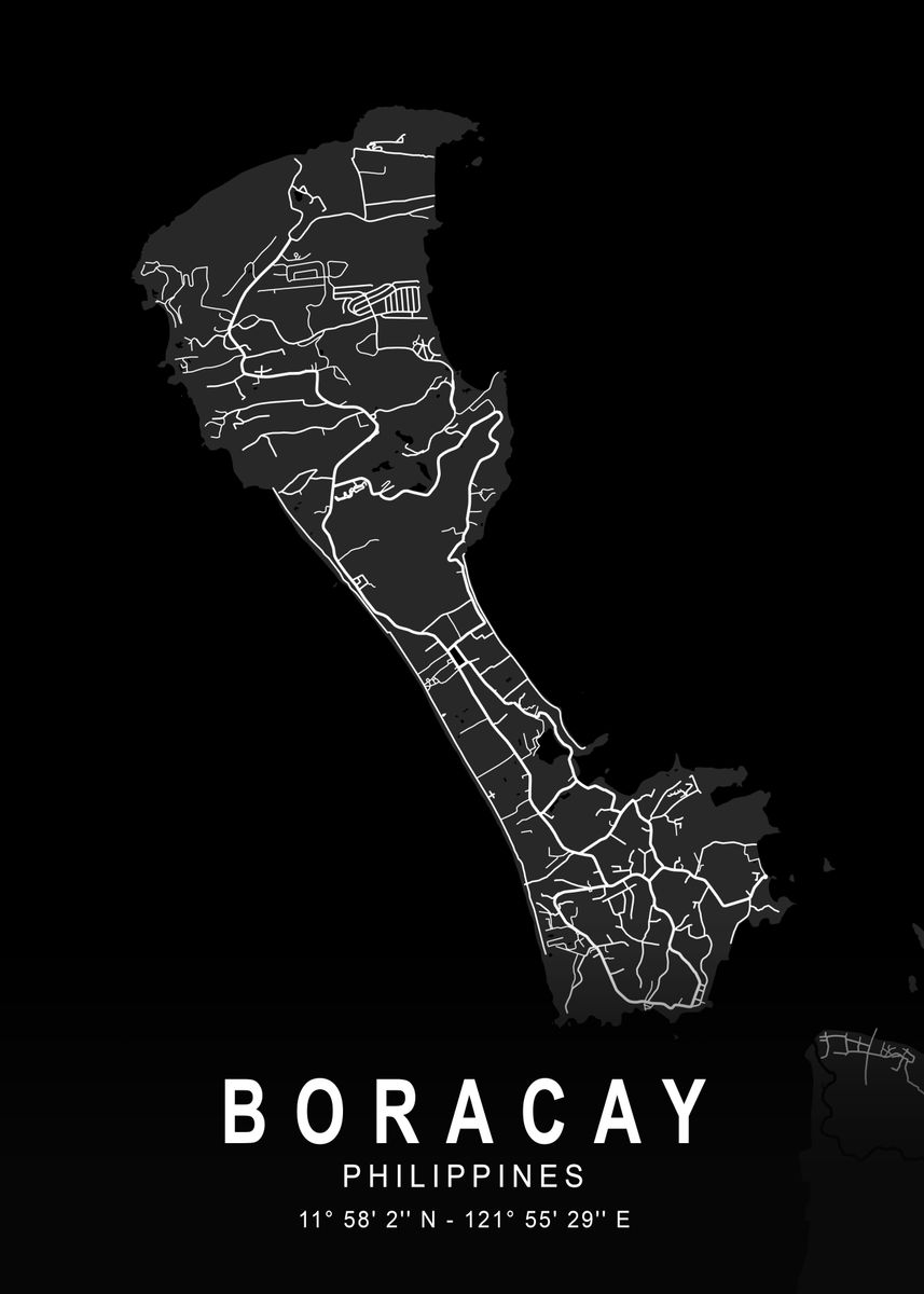 'Boracay Dark Island Map' Poster, picture, metal print, paint by ...