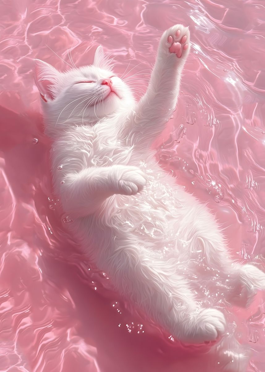 'Cute Cat Pink' Poster, picture, metal print, paint by Chromapix | Displate