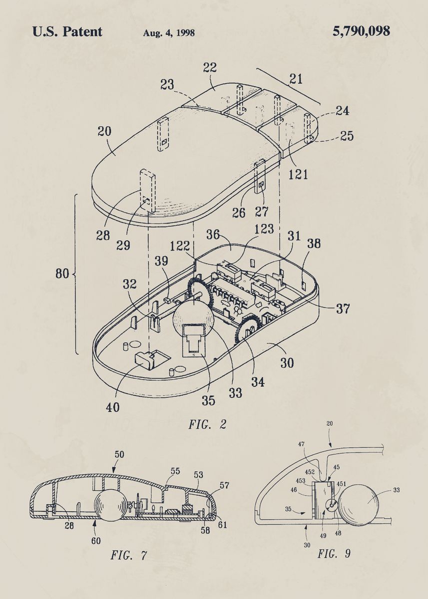 'Computer Mouse Patent Diagram' Poster, picture, metal print, paint by ...