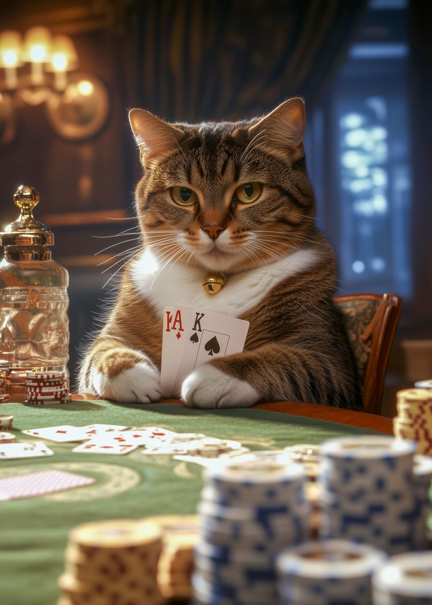 'Cat Playing Poker' Poster, picture, metal print, paint by ...