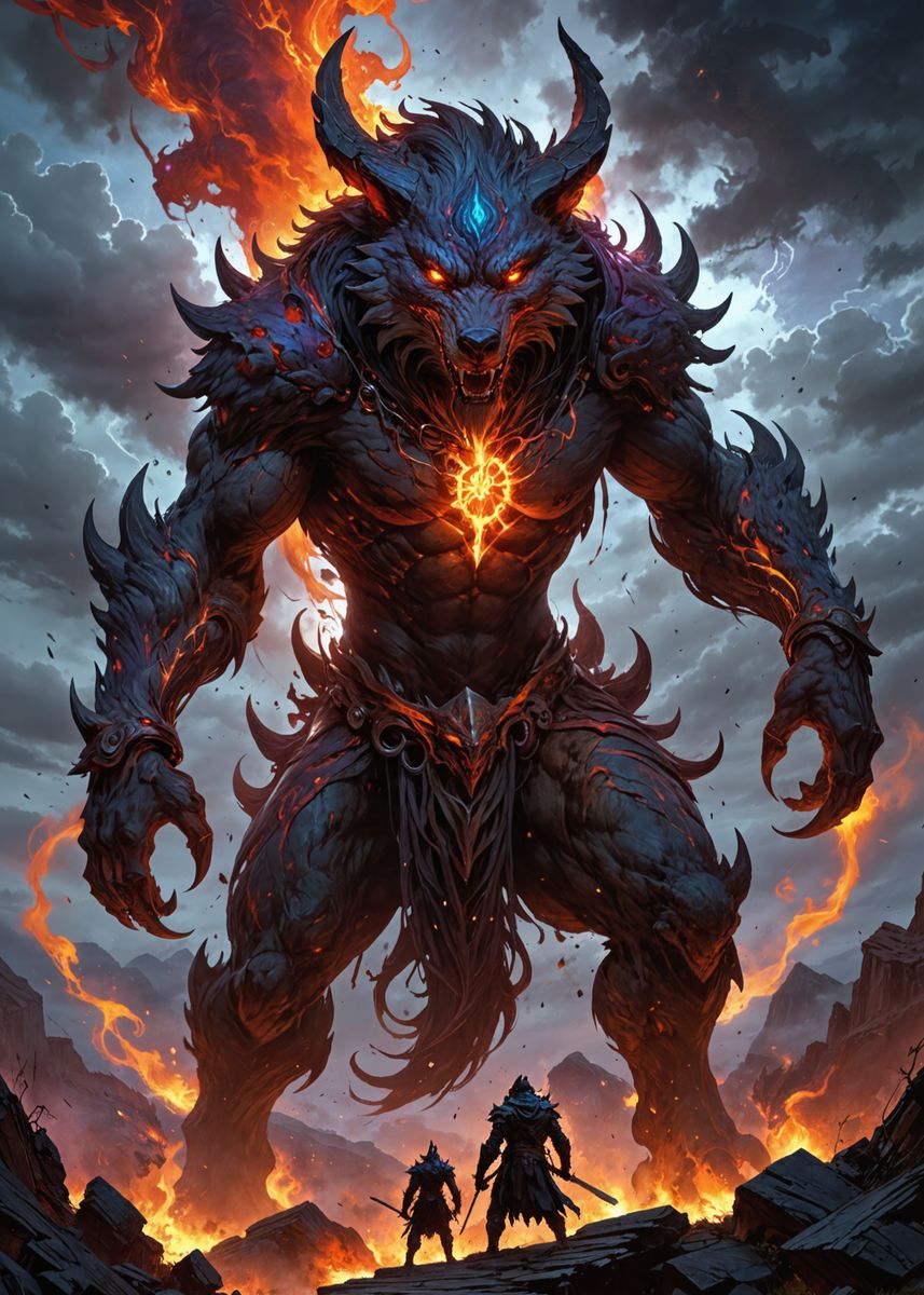 'Fiery Wolf Demon Titan' Poster, picture, metal print, paint by Martin ...
