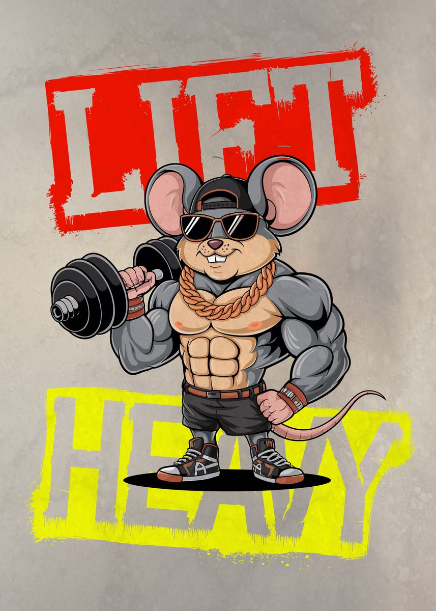 'Muscular Mouse Lifting Weights' Poster, picture, metal print, paint by ...