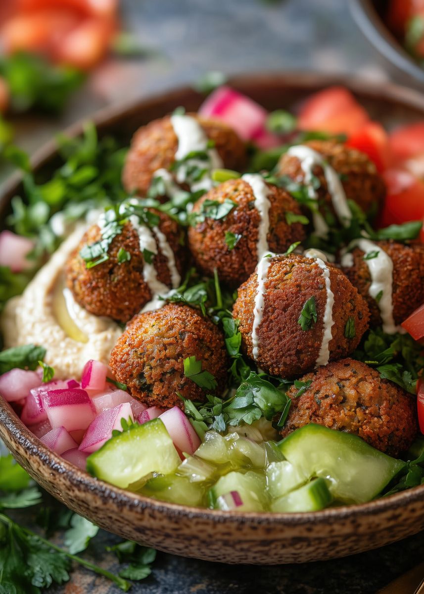 'Falafel Bowl with Tahini Sauce' Poster, picture, metal print, paint by ...