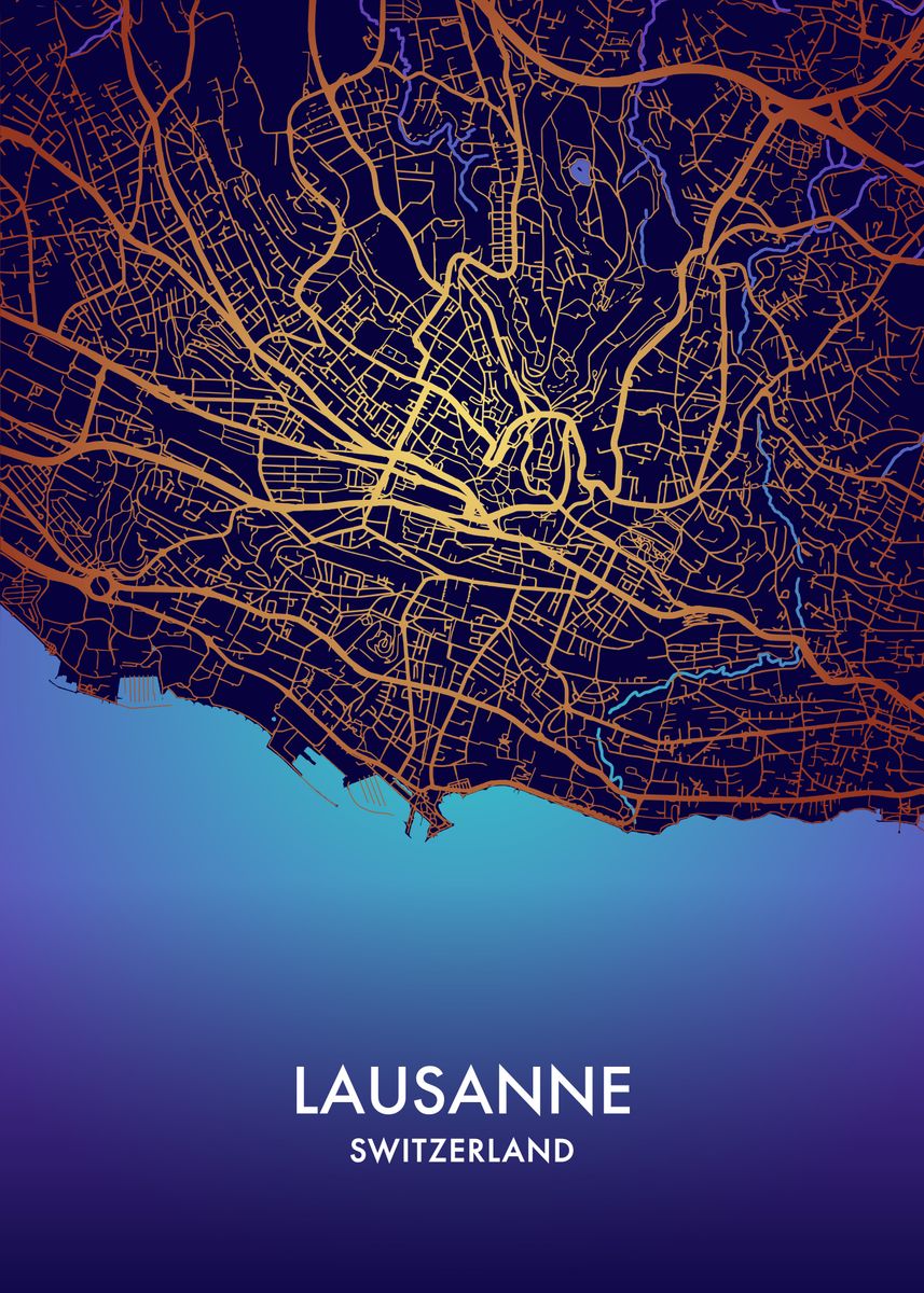 'Lausanne City Map' Poster, picture, metal print, paint by Miracle ...