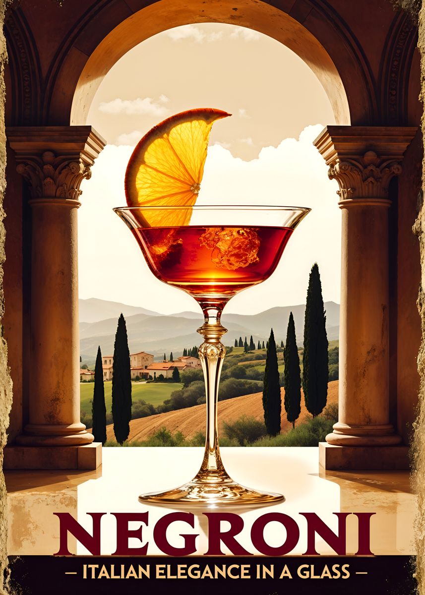 'Vintage Italian Negroni Cocktail Poster' Poster, picture, metal print ...