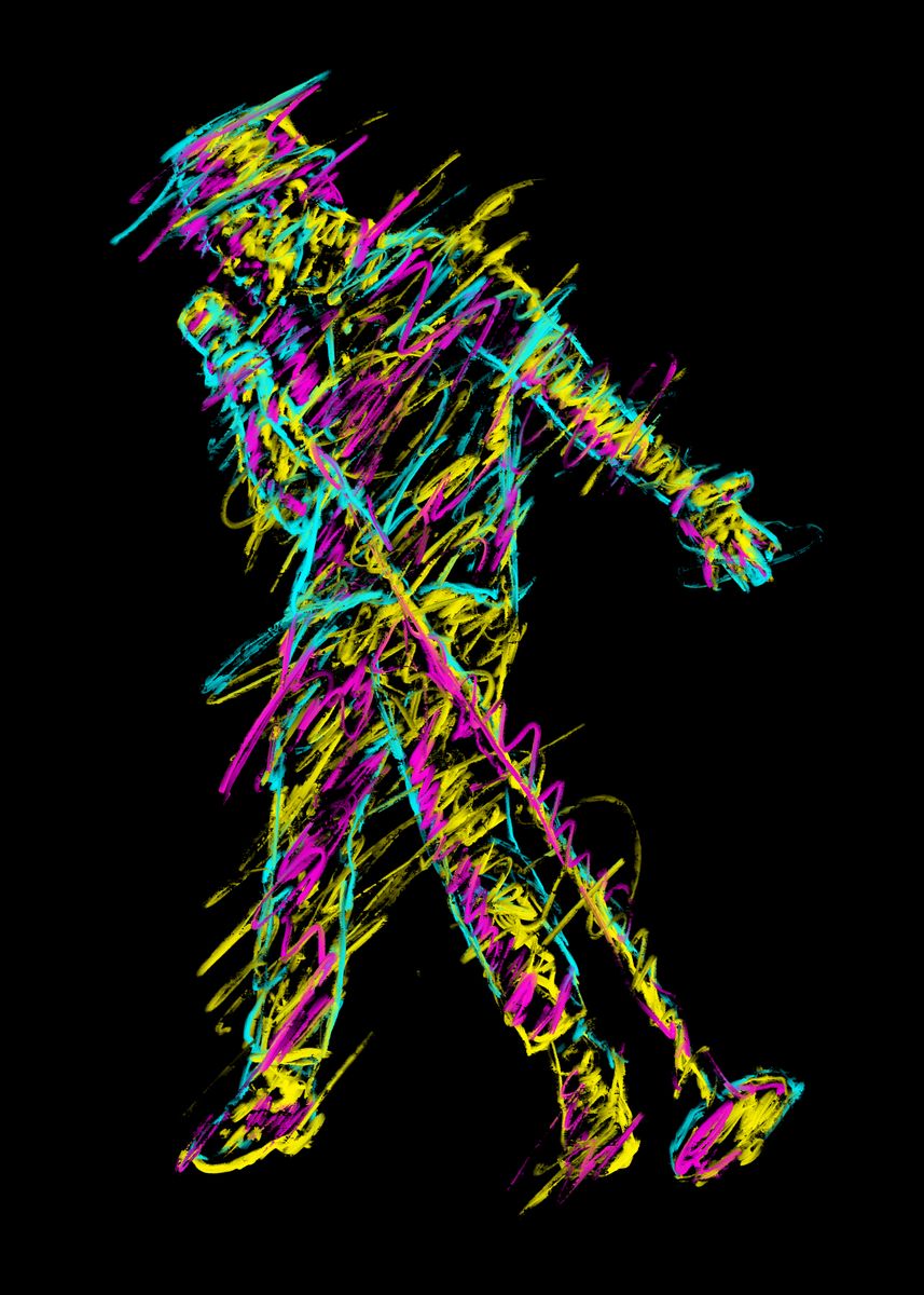 'Neon scribble Singer Sketch' Poster, picture, metal print, paint by ...