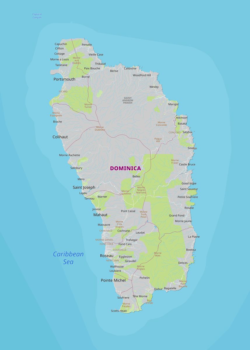 'Dominica Map' Poster, picture, metal print, paint by Sam Kal | Displate